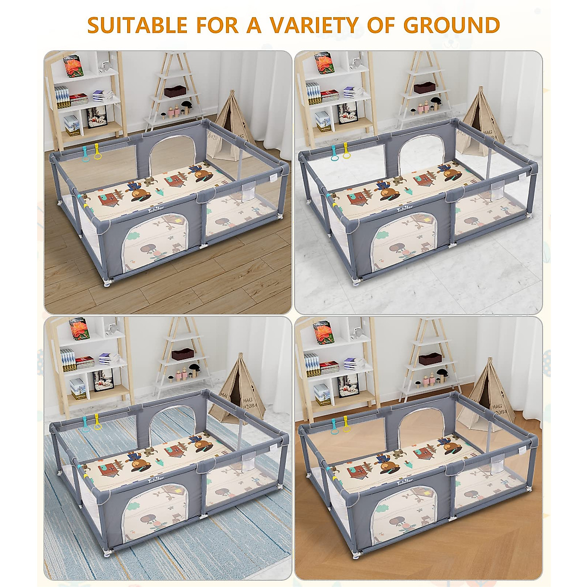 Baby Playpen with Mat, Large Baby Play Yard for Toddler, BPA-Free, Non-Toxic, Safe No Gaps Playards for Babies, Indoor & Outdoor Extra Large Kids Activity Center 79"x59"x26.5" with 0.4" Playmat