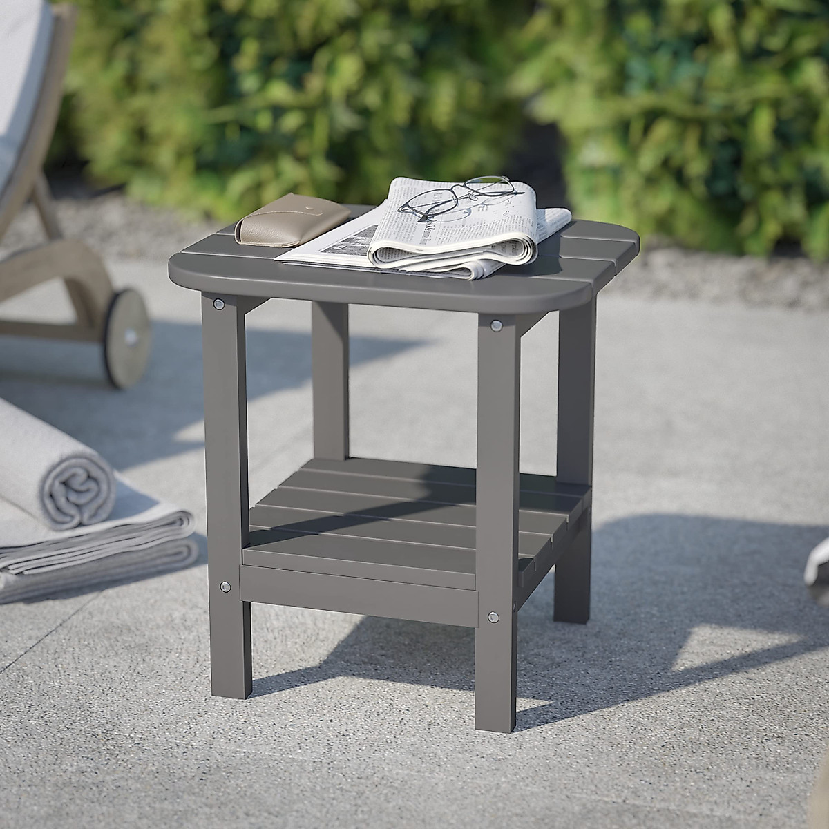Flash Furniture Newport 2-Tier Adirondack Side Table - Recycled HDPE All-Weather Materials - Indoor/Outdoor - Gray