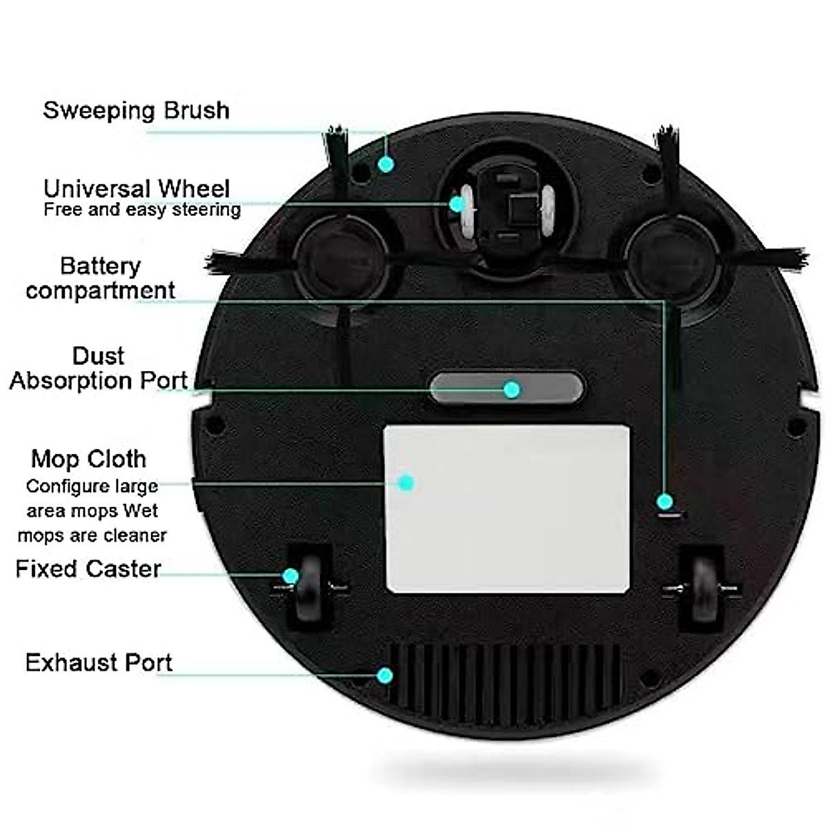 Robot Vacuum and Mop Combo, Automatic Robotic vacuum cleaner,rechargeable household Robotic vacuum cleaner intelligent sweeping robot, Daily Floor cleaning, ideal for pet hair hard/wood floor - black