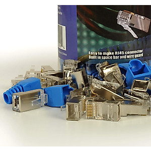 Platinum Connector RJ45 Cat6a/6 FTP snap in clips with Boots (50 count each) - pass through makes connector assembly much easier and less prone to miss-wiring