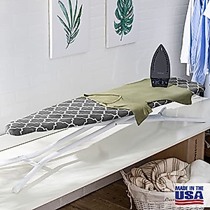Ironing Board Full Size Made in The USA by Seymour Home Products (Grey Lattice) | Includes Cover and Pad | Iron Board with 4 Steel Legs for Extra Support | Features Perforated Top for Steam Flow