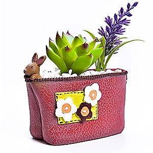 Novelty and Cute Little Things Umbrella Coin Bag Flower Pot Garden Flower Pot Resin Succulent Potted Bonsai Plant Stand Home Desk Mini Ornaments Without PlantsFlower Series Coin Bag Flower Pot