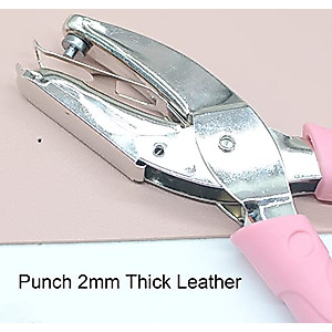 1 Pack 6.3 Inch Length 1/16 Inch Diameter of Circle Hole Handheld Single Paper Hole Punch, Puncher with Pink Soft Thick Leather Cover (S Circle)