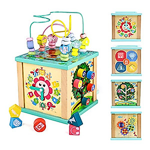 Fajiabao Activity Cube Wooden Baby Toys for 12 18 Months Montessori Toy for 1 Year Old Bead Maze Center Toddlers Birthday Easter Gift Learning for 2 3 Kid Girls Boys