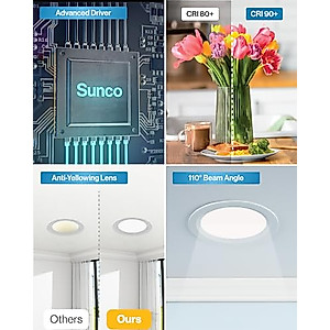 Sunco 12 Pack 6 Inch Ultra Thin LED Recessed Ceiling Lights Slim, 6000K Daylight Deluxe, Dimmable 14W, Baffle Trim Damp Rated, Canless Wafer Thin with Junction Box