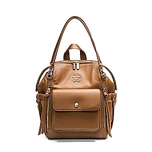 miss fong Small Diaper Bag, Mini Diaper Bag Dackpack Leather Diaper Bag Backpack with 12 Diaper Bag Organizer, Insulated Pocket, 2 Insulated Pockets (Brown)