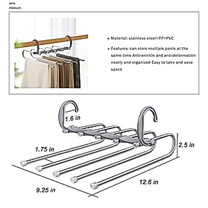 AIR&TREE 2 Pack Pants Hangers Space Saving,Anti-Rust Pants Organizer,Durable and Sturdy Installed Hangers for Pants Scarf Jeans Slack Trousers Ties Towels in Closet,5 in 1(Gray)