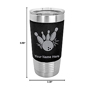 LaserGram 20oz Vacuum Insulated Tumbler Mug, Bowling Ball and Pins, Personalized Engraving Included (Faux Leather, Black)
