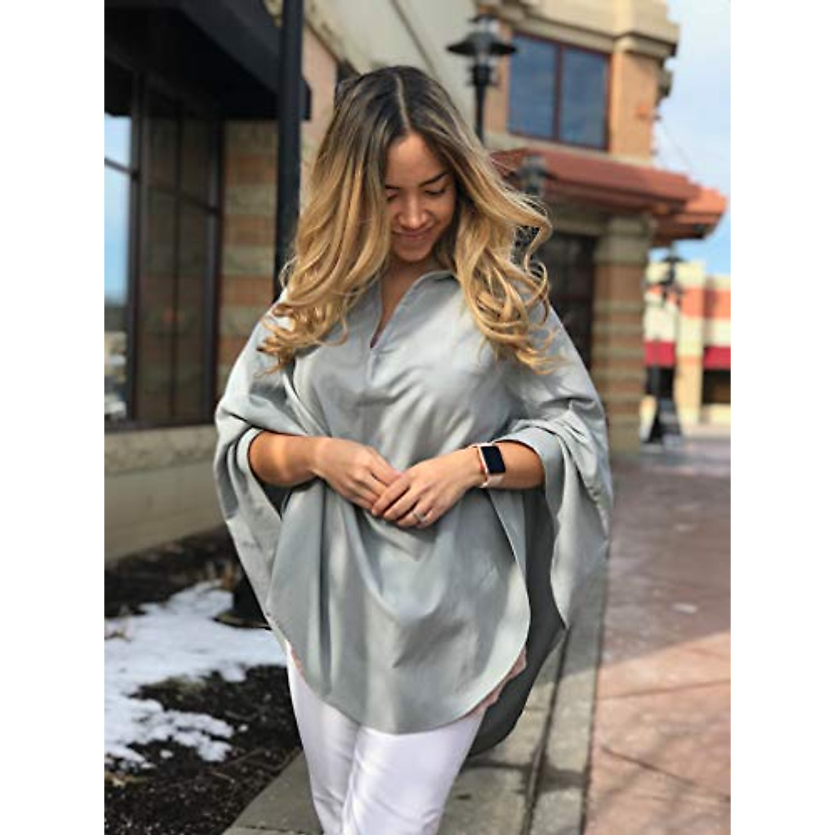 First and ONLY Multi-Use Nursing Cover You Don't Need to Hold Up to See in Breathable with 360 Coverage, Breastfeeding Scarf, Canopy, Car Seat Cover, Poncho (Latte Stone Grey) infineni by nenikanopi