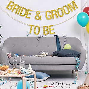 Ambishi Bride and Groom To Be Bachelorette Party Banner Bride and Groom for Wedding Bridal Shower Party Decorations (Gold Glitter)