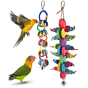 Bissap 2PCS Bird Chew Toys, Multicolored Bagel Cascade Bird Parrot Toy Biting Paper Cardboard Olympic Rings Conures Toys for Amazon Cockatiels Cockatoos Macaws and Similar Sized Pet Birds