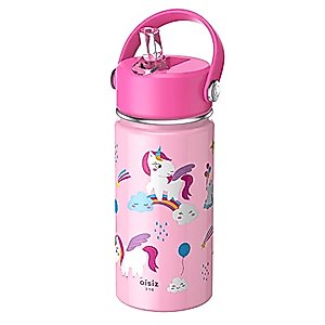 Oisiz Kids Water Bottle with Straw Lid 14oz, Vacuum Insulated 316 Stainless Steel Water Bottles for Kids for School, Leakproof Toddler Water Bottle, BPA Free and Keep Cold for 24 Hours
