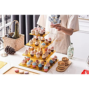 BLBYHO 4 Tier Gold Cupcake Stand, Acrylic Cupcake Tower Display Dessert Stand, Square Cupcake Stand Combo Set for Dessert Table Bases para Cupcake, Good for Birthday Party Wedding, Christmas