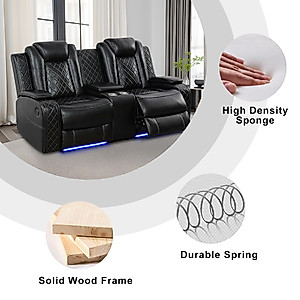 Dekmxas Living Room Sofa Set Black Breathing Leather Sofa Living Room Furniture Power Recliner Manual Adjustable Loveseat with Cup Holders/Storage Console/LED Light for Living Room, Office, Rv Car