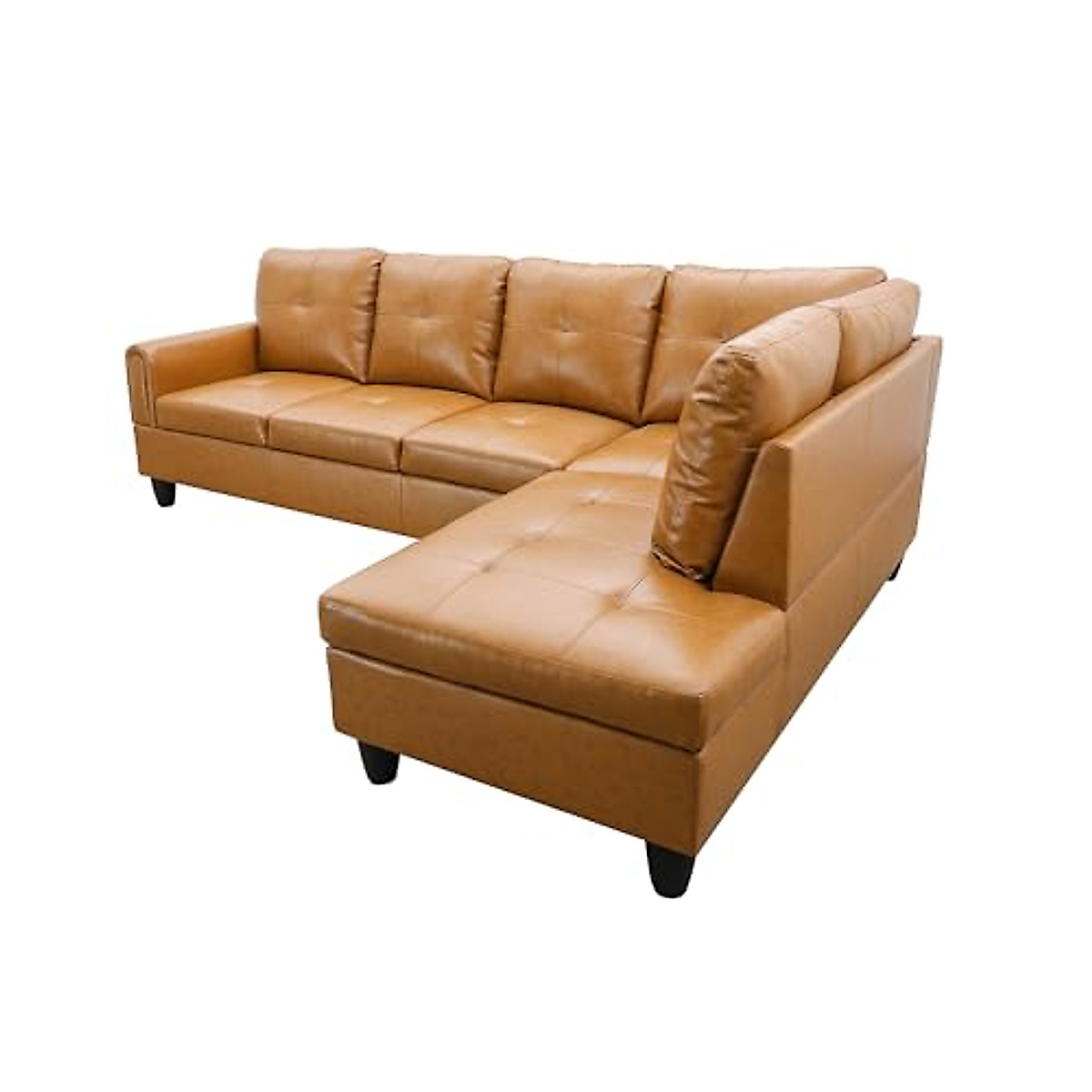 NOTOP 3-Piece Faux Leather L-Shaped Sectional Sofas, Button Tufted Upholstered Couch Set with Right Chaise Longue and Storage Ottoman, for Living Room, Home, Office, Ginger