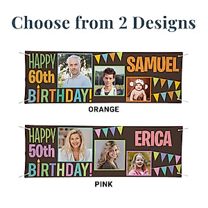 Let's Make Memories Personalized Photo Birthday Banner - Birthday Party Decor - Pink - Time Flies Vinyl Banner - 6 feet