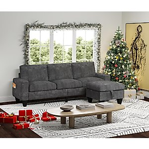 Yattem Convertible Sectional Sofa Couch：Modern Snowflake Velvet L-Shaped Sofa Couch with Reversible Storage Ottoman&Storage Pockets - 3 Seat Sofa Couch for Living Room/Apartment/Studio/Small Space