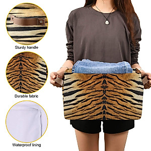 Animal Tiger Leopard Print Storage Basket Bin Large Fabric Toys Storage Cube Box with Handles Collapsible Closet Shelf Cloth Organizer Basket for Nursery Bedroom