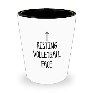 For Volleyball Players Resting Volleyball Face Funny Witty Gag Ideas Drinking Shot Glass Shooter Birthday Stocking Stuffer