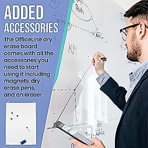Officeline Ultra-Slim, Lightweight Magnetic Dry Erase Board & Accessories (Includes Whiteboard Pen & Pen Tray, 3 x Magnets & Eraser) (18 x 24 Inch)