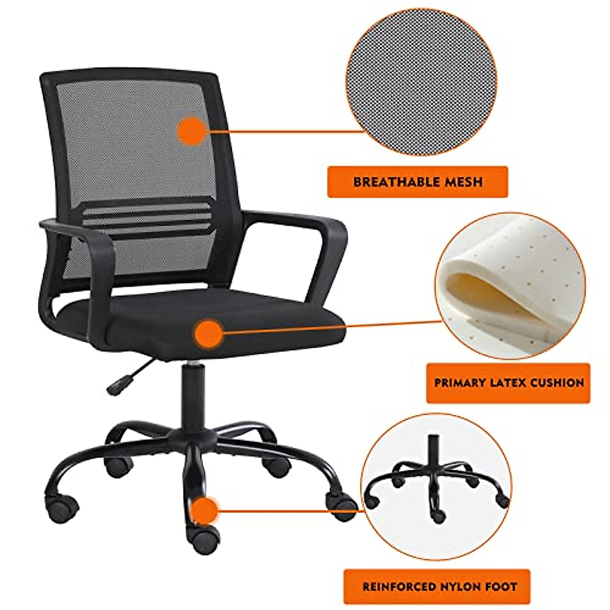 Desk Chairs Set of 6 Home Office Mesh Chair with Wheels Lumbar Support Ergonomic Office Chair Clearance for Bedroom Living Room Home Office Computer Chair Swivel Adjustable 36-40inch Black Chair