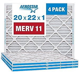 Aerostar 20x22x1 MERV 11 Pleated Air Filter, AC Furnace Air Filter, 4 Pack (Actual Size: 19 3/4"x21 3/4"x3/4")