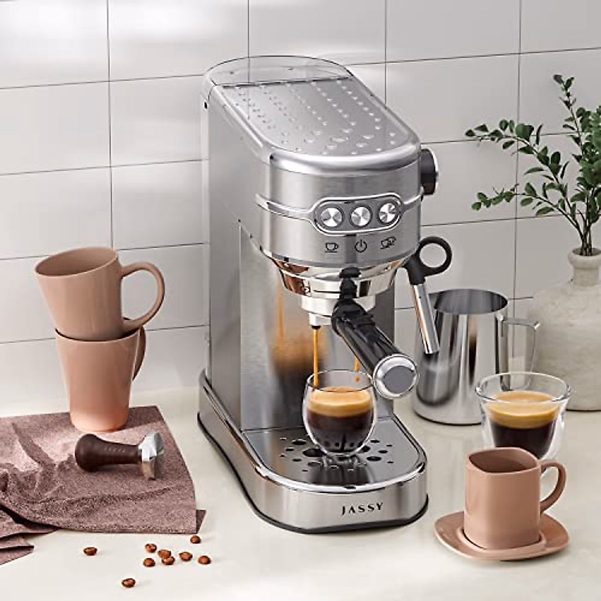 JASSY Espresso Maker 20 Bar Cappuccino Coffee Machine with Milk Frother for Espresso/Cappuccino/Latte/Mocha for Home Brewing with 35 oz Removable Water Tank/1450W