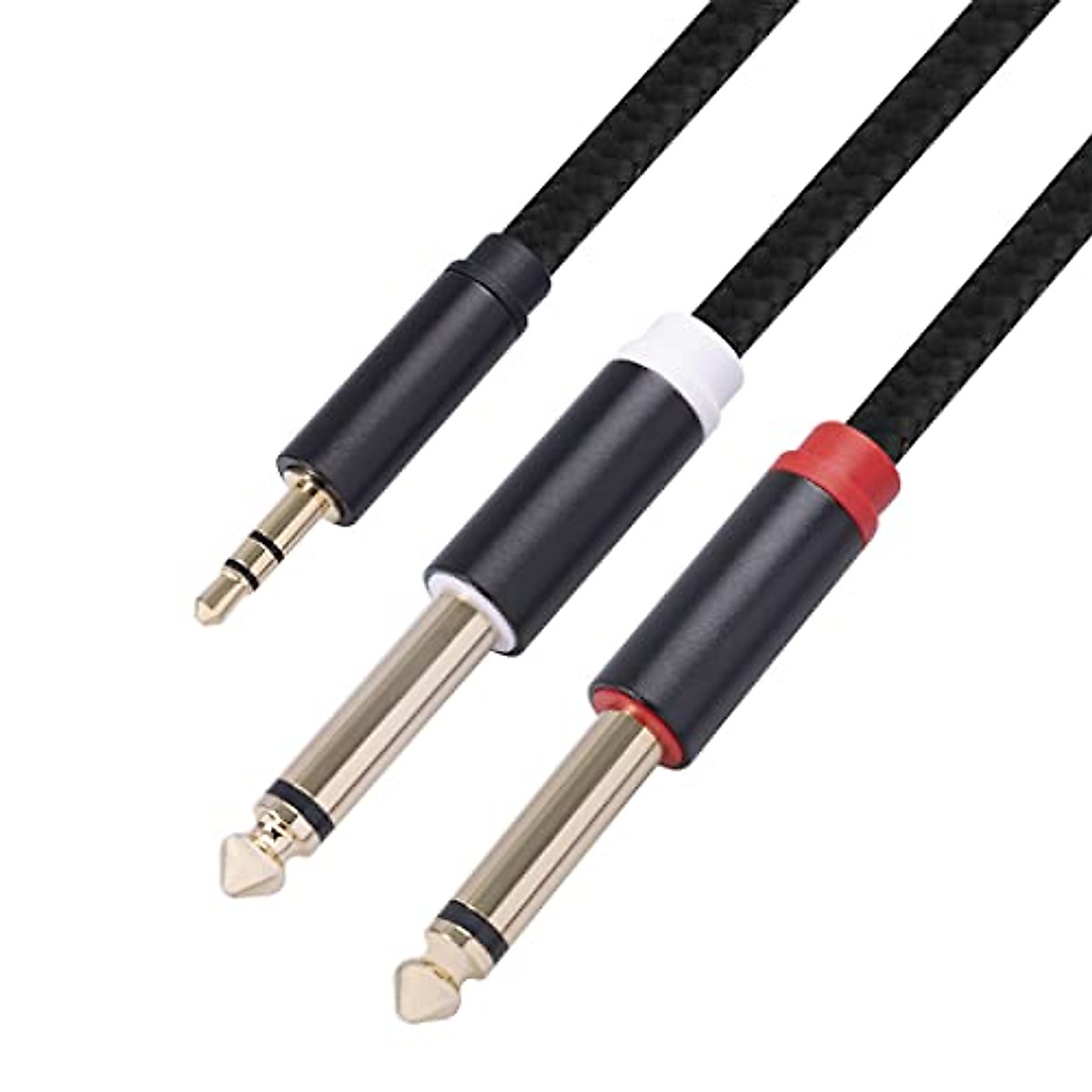 3.5mm to Dual 1/4 Adapter 1/8 to 6.35mm TS Mono Audio Cable Stereo Breakout Cord Y Splitter Compatible with iPhone, iPod, Computer Sound Card, Headphone, Speaker, Home Stereo System, 3.3Feet