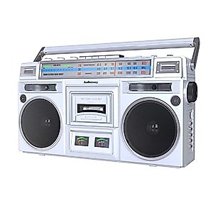 Retro Boombox Cassette Player AM/FM Shortwave Radio, Portable Cassette Tape Player Recorder, Wireless Streaming, USB/Micro SD Slots Guitar/Aux in, Convert Cassettes to USB Classic 80s Style (Silver-S)