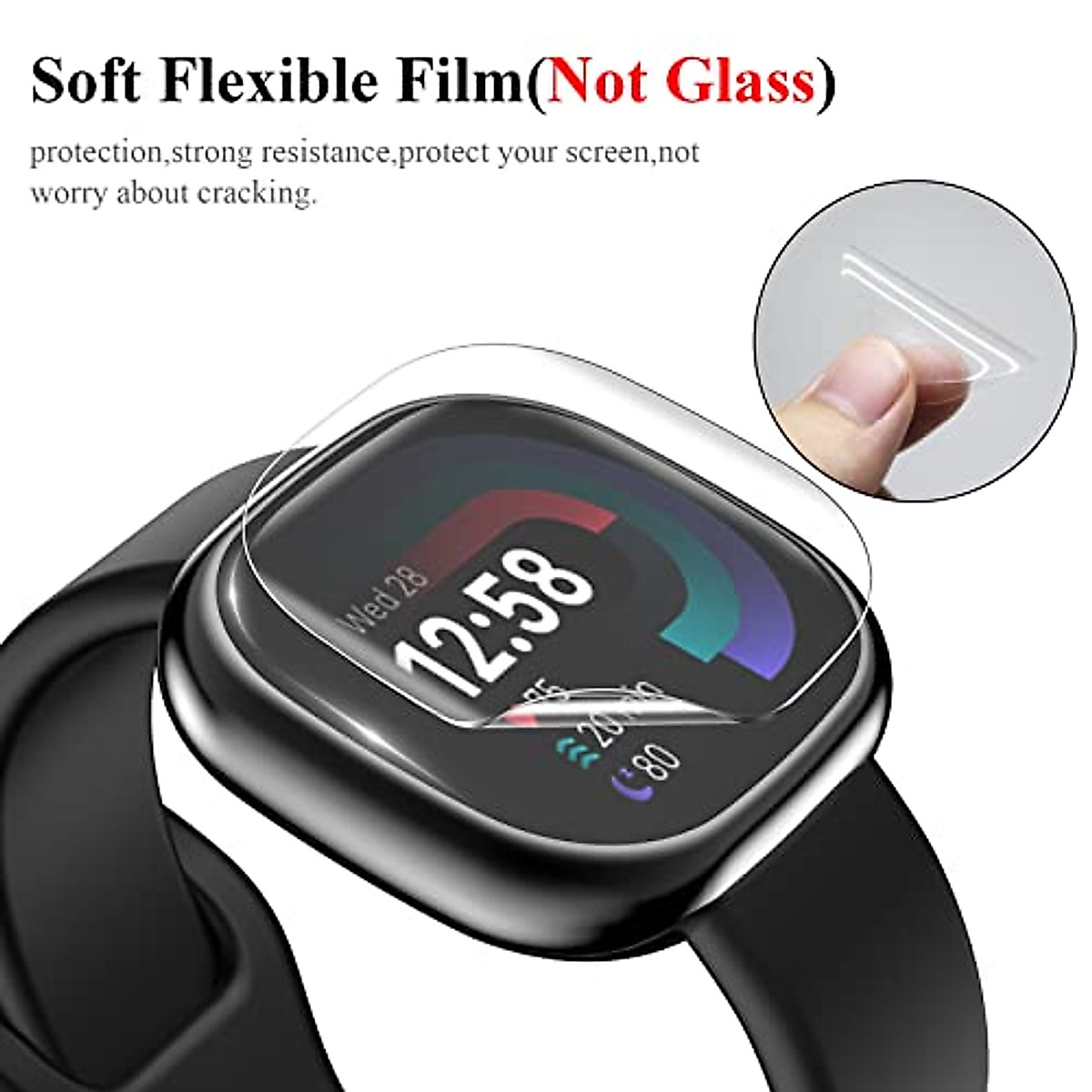 EWUONU [6 Pack Screen Protector Compatible for Fitbit Versa 4/Versa 3/Sense 2//Sense, Flexible Film HD Clear Bubble Free Soft Screen Protector(Not Glass) for Fitbit Sense 2/Sense/Versa 4/3 Smartwatch