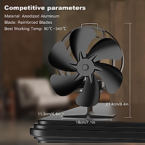 Easywave Oscillating Wood Stove Fan: Fireplace Fan with Wood Stove Magnetic Thermometer - 6 Blades Heat Powered Stove Fan for Wood/Log Burner/Fireplaces