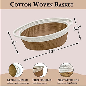 GiftExpress Brown & White Woven Basket - 13" x 8" x 5" Cotton Rope Organizing Baskets for Baby Items or Cat & Dog Toys - Cute Soft Gift Storage Bin w/ Handles