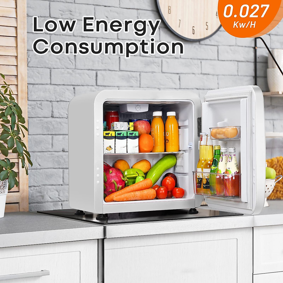 LDAILY Compact Refrigerator, 1.6 cu ft Mini Fridge with Adjustable Temperature 32℉ to 50℉, Auto Defrost, Reversible Door, Removable Glass Shelves, Small Fridge for Dorm, Garage or Office (White)