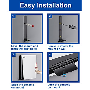PS5 Wall Mount for PlayStation 5 Disc Edition and Digital Edition (Mount The Console on Wall Near or Behind TV with Invisible Design), Including 2 Accessories Holders (Black) - Not for PS5 Slim