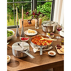 Caraway Stainless Steel Cookware Set (4 Piece) - 5-Ply Stainless Steel Pots & Pans - Includes Fry Pan, Sauce Pan, Sauté Pan, Dutch Oven, & Storage - Non Toxic, PTFE & PFOA Free