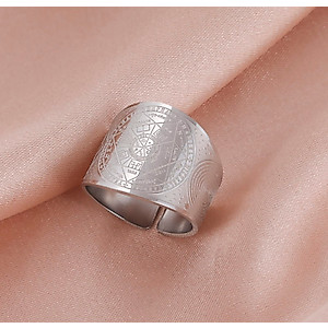 SIPURIS Seals of The Seven Archangels Men Rings Seal Of Solomon Adjustable Signet Ring Amulet kabbalah Stainless Steel Statement Band Ring Jewelry for Men Women (10, Sliver)