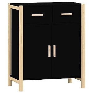 loibinfen Modern Sideboard with 2 Drawers and 2 Compartments, Buffet Sideboard Storage Cabinet Console Table Kitchen Dining Room Furniture Organizer, Entryway Cupboard, 24.4"x15"x29.5" Black -AA