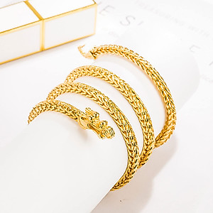 Dankadi Men 925 Sterling Silver Dragon Necklace 24K Gold Plated Vintage 5MM 20 "22" 24 "26" Franco Link Curb Chain Choker Fashion Punk Gold Fine Jewelry Gift (26 inch, Golden)