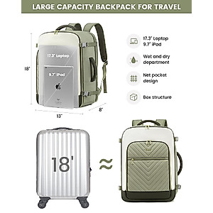 LOVEVOOK Laptop Backpack Purse for Women Waterproof Teacher Nurse Bag, 17.3 Inch Work Laptop Bag with USB Port, Business Travel Computer Backpack, Large College Bookbag, Beige-Khaki