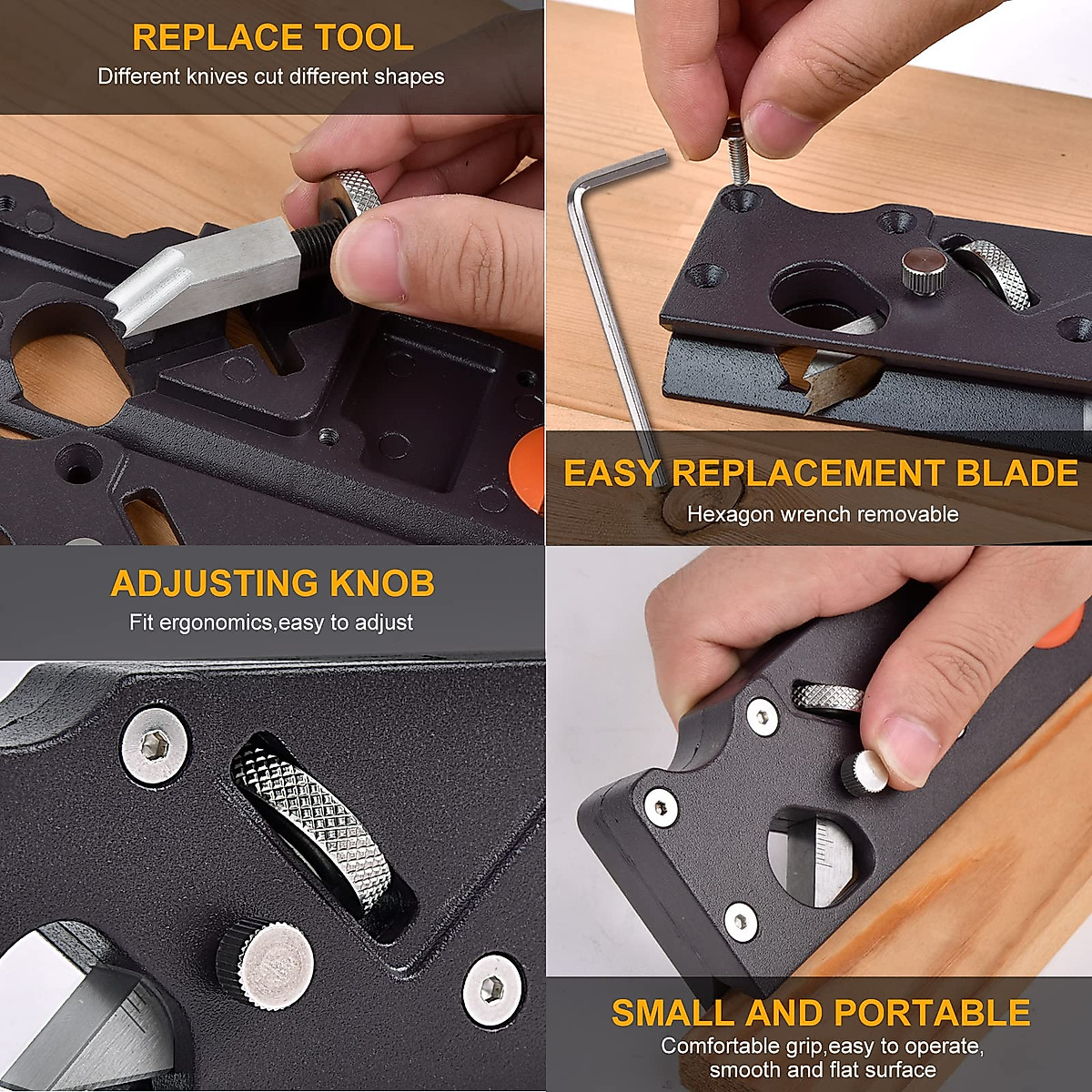 Chamfer Plane-Woodworking Edge Corner Plane with Auxiliary Locator, Hand Plane Suitable for Quick Edge Trimming of Wood (W/4cuters)