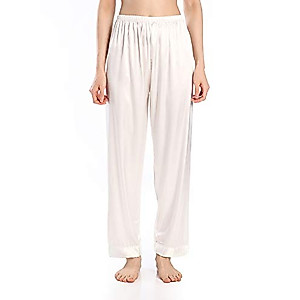 Wantschun Womens Satin Silk Sleepwear Long Pajamas Pants Nightwear Loungewear Pj Bottoms Trousers White US Size XL