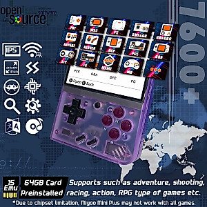 Miyoo Mini Plus+ Handheld Gaming Console 3.5" IPS Screen for The Best Classic Console with 5000+ Games Included, Storage Case, 64G TF Card and WiFi Support [Purple]