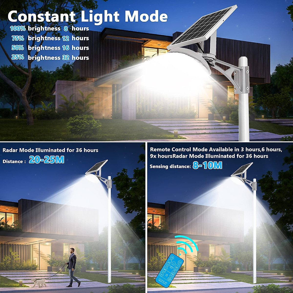 XRDZYXGS Solar Street Lights, 10000LM Parking Lot Light with Motion Sensor, Solar Street Lights Outdoor Waterproof Solar Flood Light Solar Street Lights Outdoor Dusk to Dawn, Solar Lamp for Road/Yard