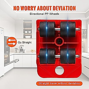 VEVOR Furniture Movers Slides Kit,4 Pack Appliance Roller with 4PP Wheels & 360° Rotation Non-Slip Cap and Heightening Pads,250Lbs Capacity Furniture Lift Mover Tool Set for Moving Heavy Furniture,Red