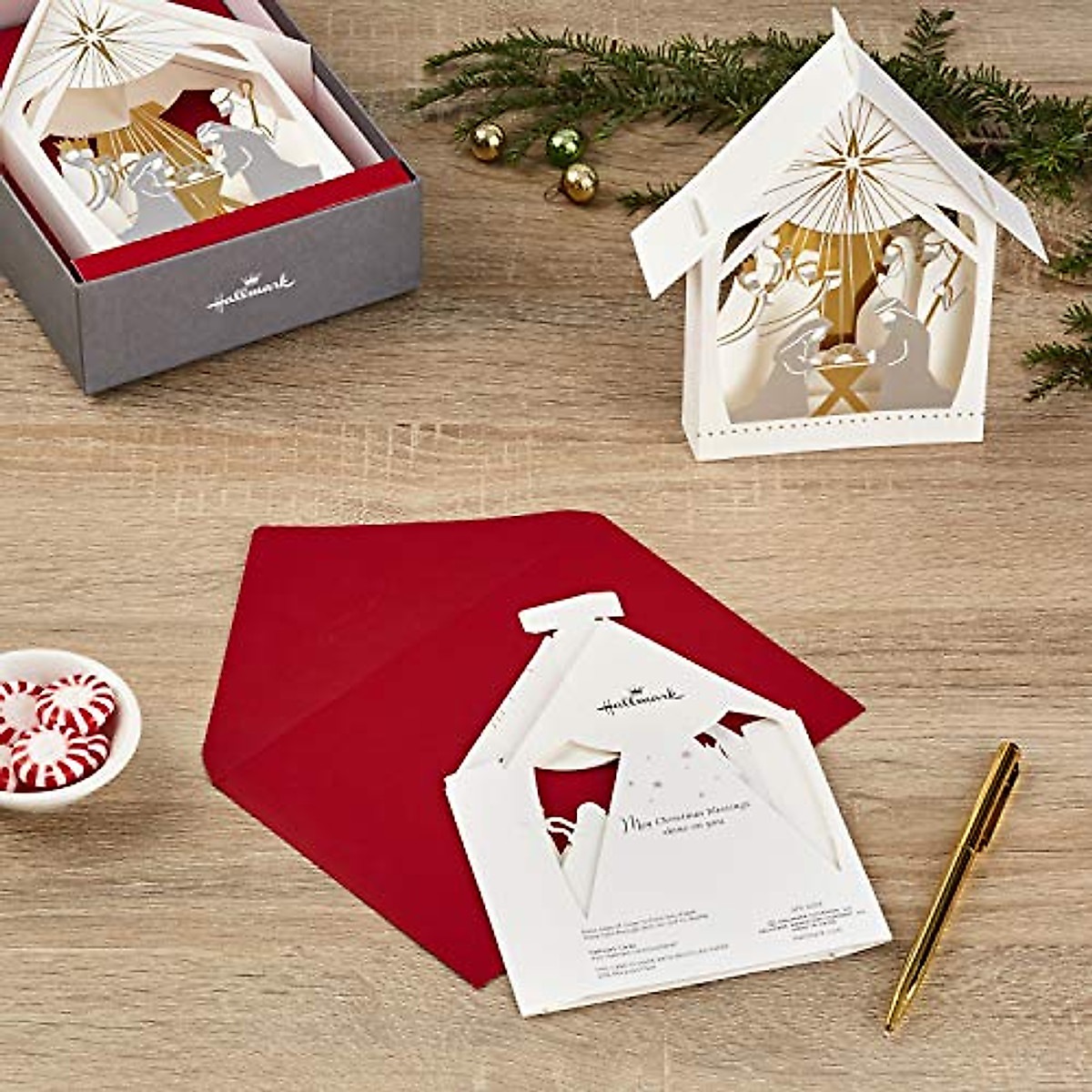 Hallmark Paper Craft Christmas Boxed Cards, Pop Up Nativity (5 Cards with Envelopes)