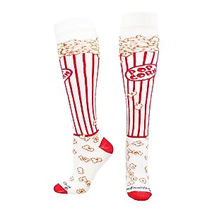 MadSportsStuff Popcorn Socks Over the Calf Length (White/Scarlet, Small)