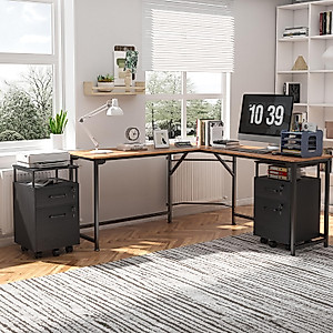 Oqefuoe File Cabinet with Lock and Charging Station, 2 Drawer File Cabinet with Storage Shelf Filing Cabinet Printer Stand for A4/Letter Size Hanging File Folders, Black