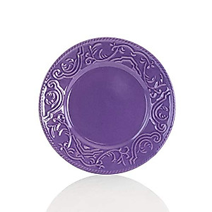 Elama Embossed Stoneware Elegant Round Dinnerware Dish Set, 16 Piece Set, Lilac Purple