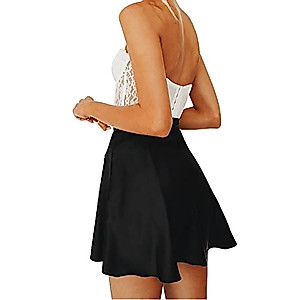 Umenlele Women's Satin Tie Knot Belted Waist Wrap Skater Mini Short Skirt Black X-Large
