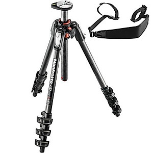 Manfrotto MT190CXPRO4 4 Section Carbon Fiber Tripod Legs with Q90 Column (Black) Includes A Bonus ZAYKiR Tripod Strap Non-Slip with Two Quick-Release Loops (Black)